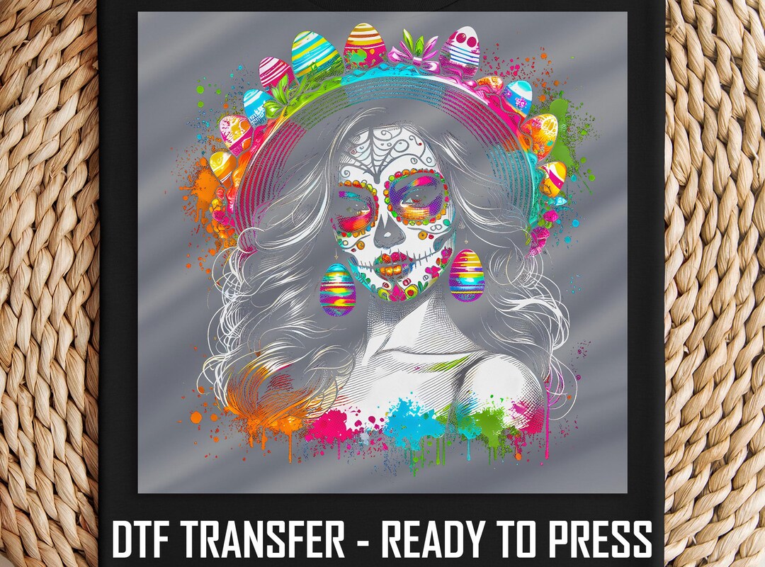Sugar Skull Easter DTF Transfer, Colorful Day of the Dead Woman With ...