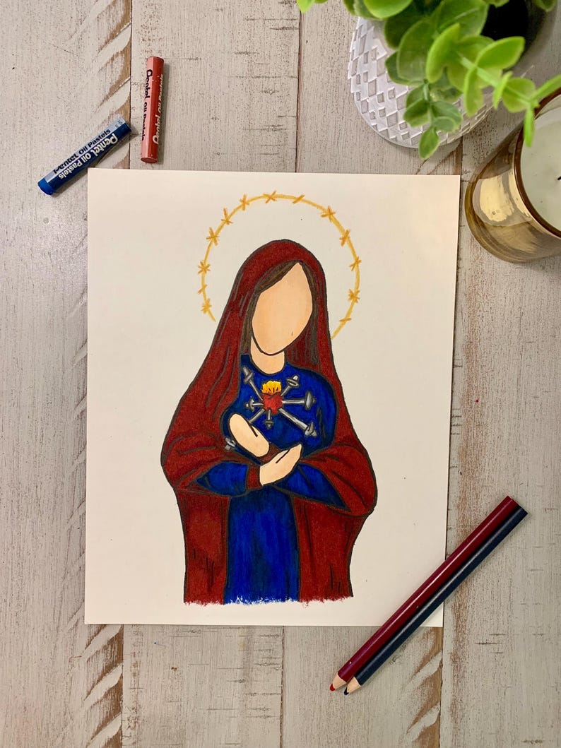 Our Lady of Sorrows Print: Hand-drawn Catholic Icon - Etsy