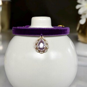 Refined Elegance - Plush Dark Purple Velvet Cat Collar With Rhinestone ...