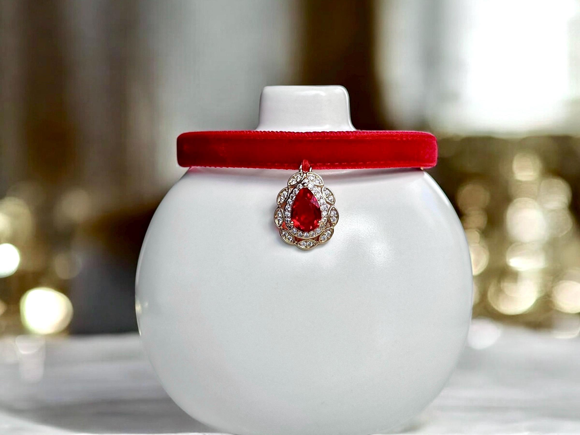 Ruby Elegance - Rich Red Velvet Cat Collar With Rhinestone Charm ...