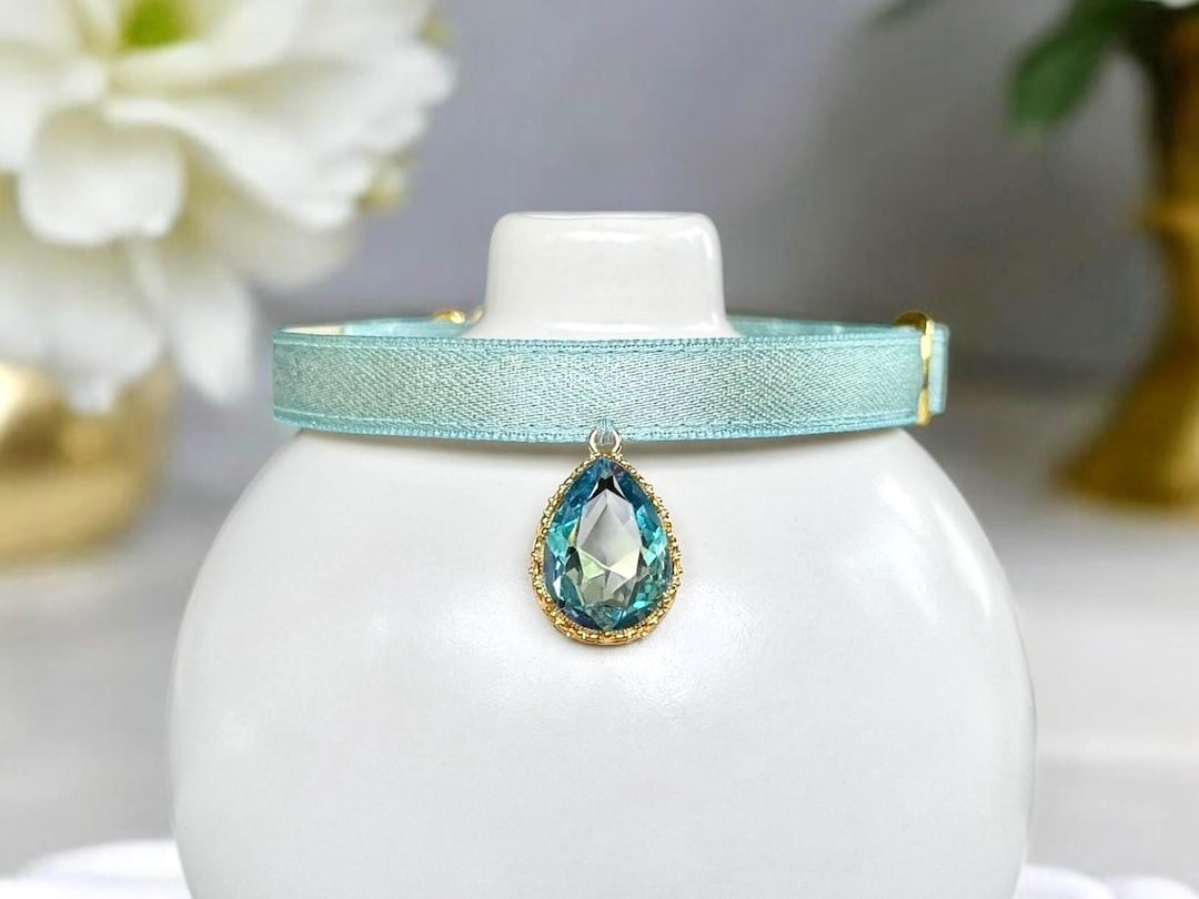 Enchanted Sky - Light Blue Satin Cat Collar With 24K GP Rainbow ...