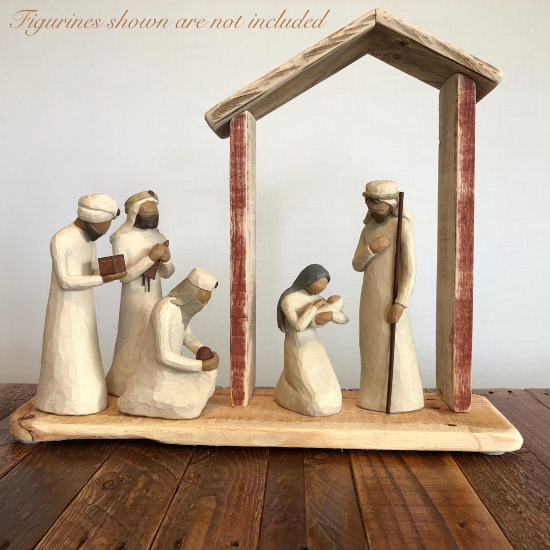 Handmade Reclaimed Wood Stable: Rustic Holy Family Figurine Display - Etsy