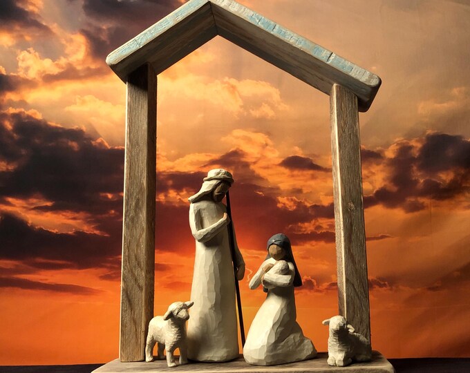 Tall Reclaimed Wood Nativity Stable, Juniper Blue Roof, Large Creche - Etsy