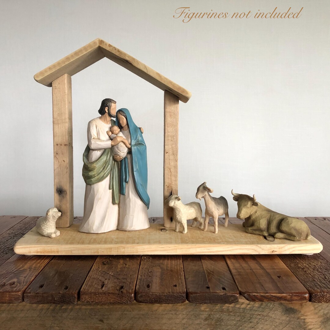 Handmade Light Wood Nativity Stable, Extra Wide Base - Etsy