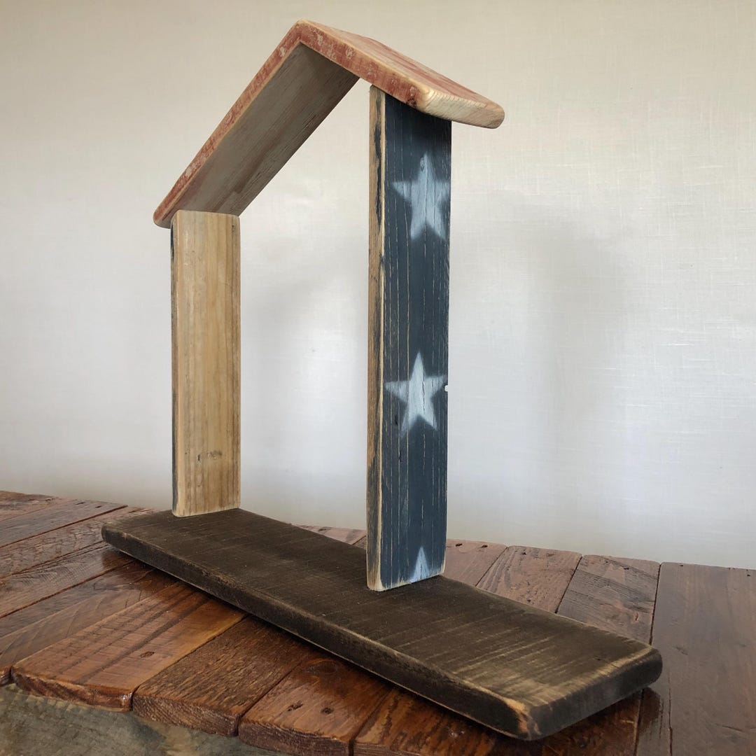 Patriotic Nativity Stable in Red, White, Blue: Rustic Reclaimed Wood ...