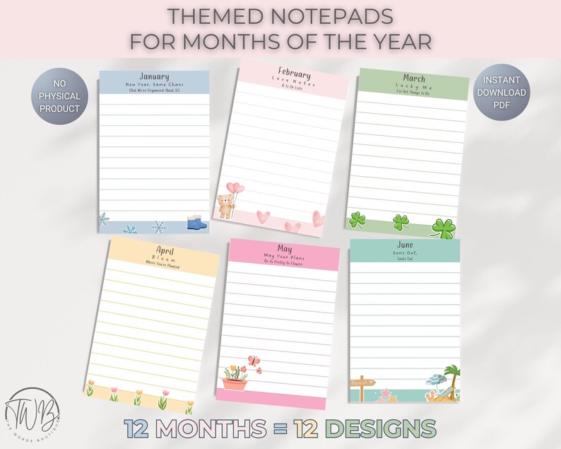 Printable Monthly Notepad Templates, Stationery (PDF Download - Etsy