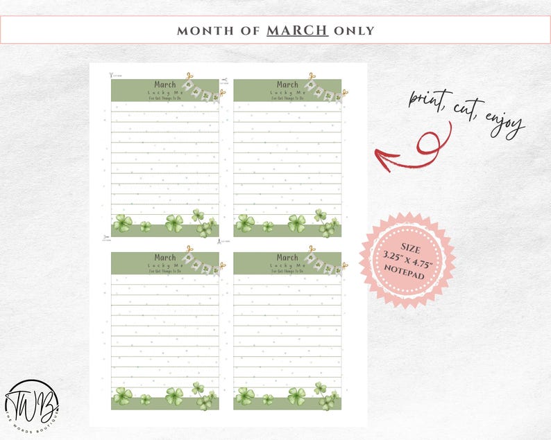 March 2026 Calendar and Notepad | St. Patrick's Day Printable (PDF ...