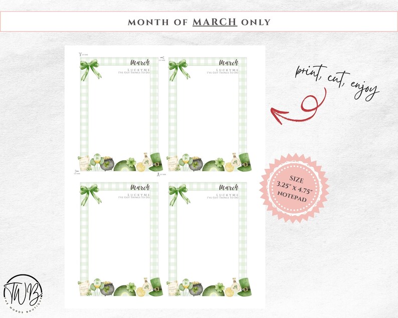 March 2026 Calendar and Notepad | St. Patrick's Day Printable (PDF ...
