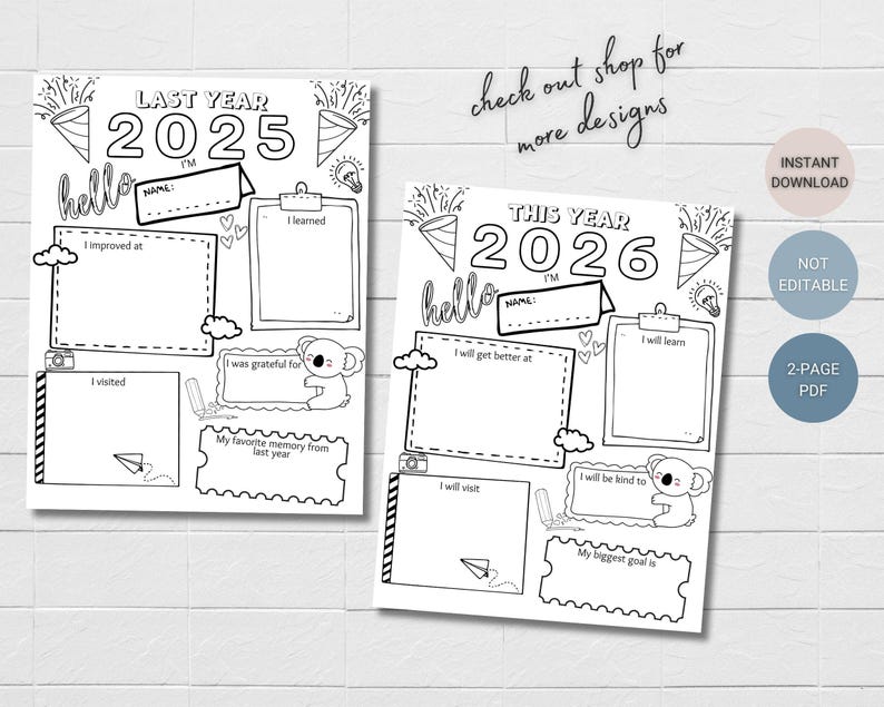 Kids New Year Activity Sheet | 2025 Reflection + 2026 Goals Printable ...