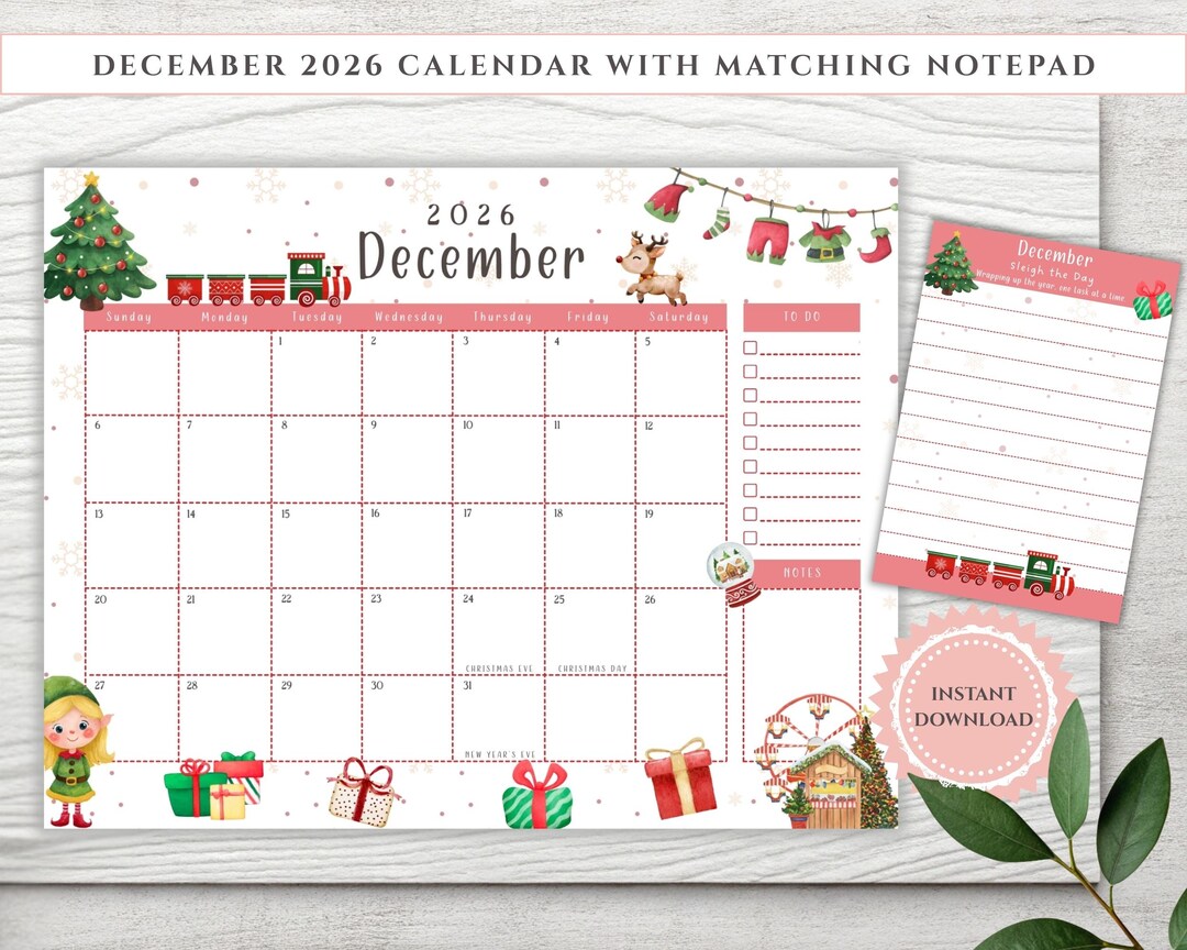 2026 December Calendar & Notepad: Christmas Holiday Planner (PDF, JPG ...
