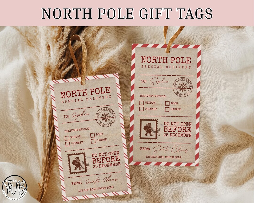North Pole Gift Tag – Printable Santa Label (digital Download) - Etsy