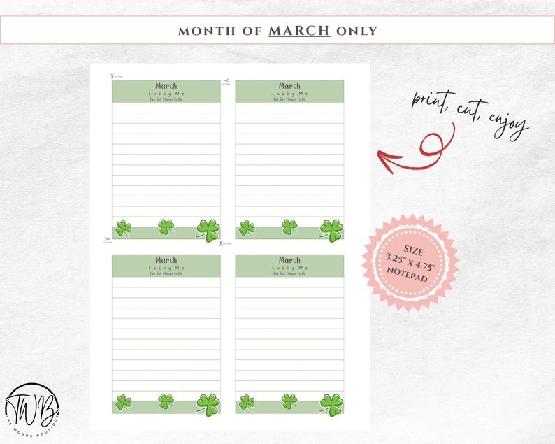 March 2026 Calendar and Notepad | St. Patrick's Day Printable (PDF ...