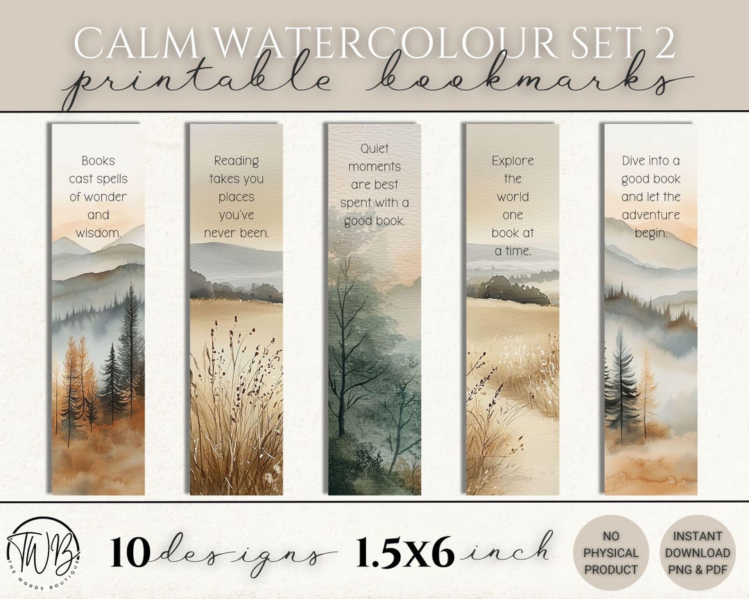 Watercolour Landscape Aesthetic Bookmarks – Set of 10 Printable Calm ...