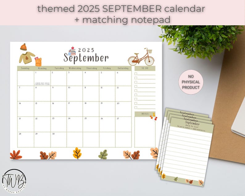 2025 September Calendar & Notepad: Fall Theme Planner (digital Download ...