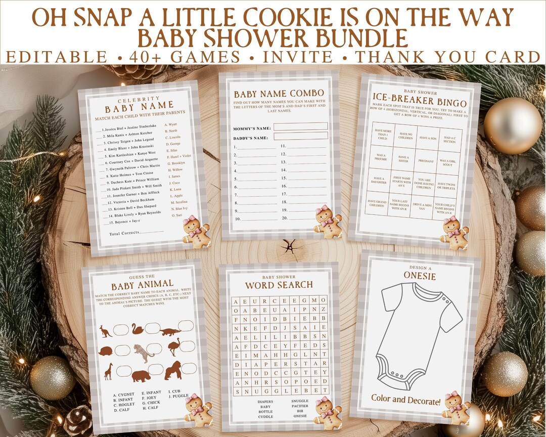 Gingerbread Baby Shower Bundle | Invite, Games, Thank You Card (canva ...
