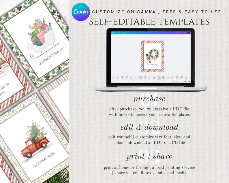 Editable Christmas Advent Activity Cards | 48-piece Canva Template ...
