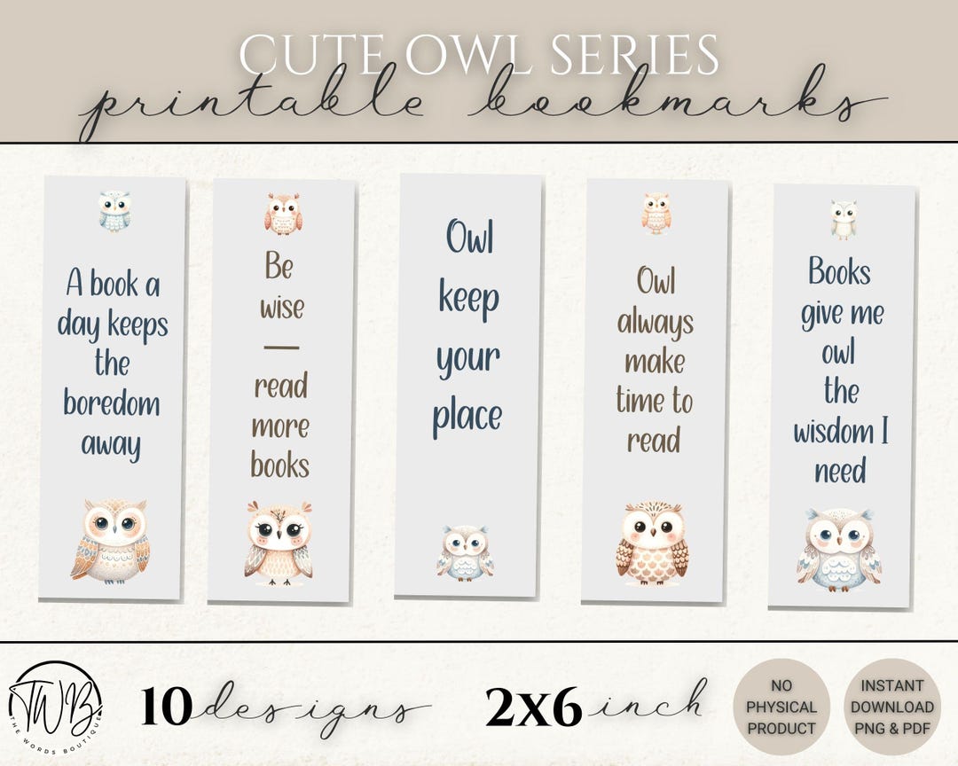 Pastel Owl Bookmarks: Reading Quotes, Teacher Student Gift (digital ...