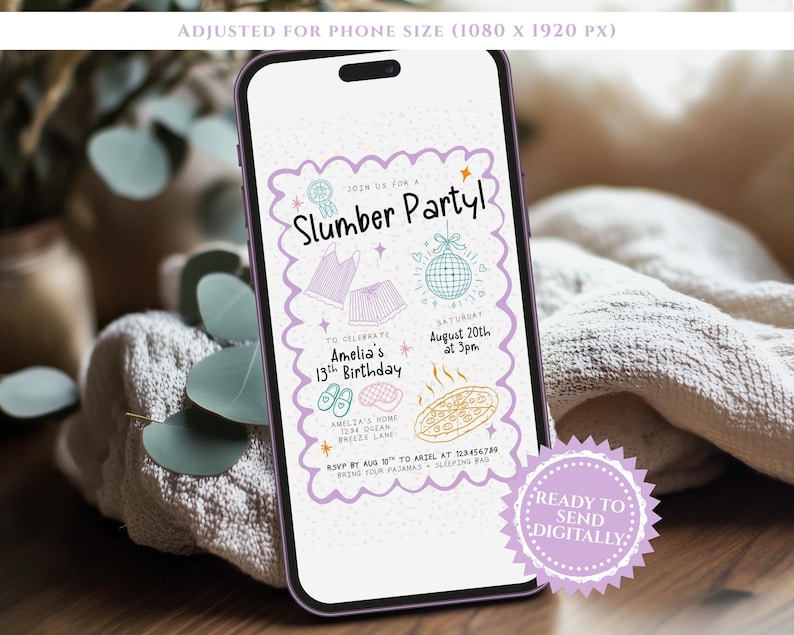 Slumber Party Invitation Editable Canva Template | Sleepover Girls ...