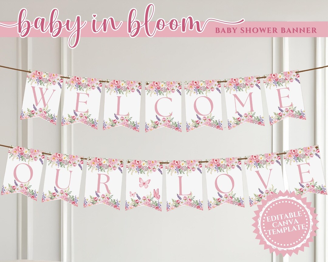 Editable Baby in Bloom Wildflower Baby Shower Bunting Banner | Canva ...
