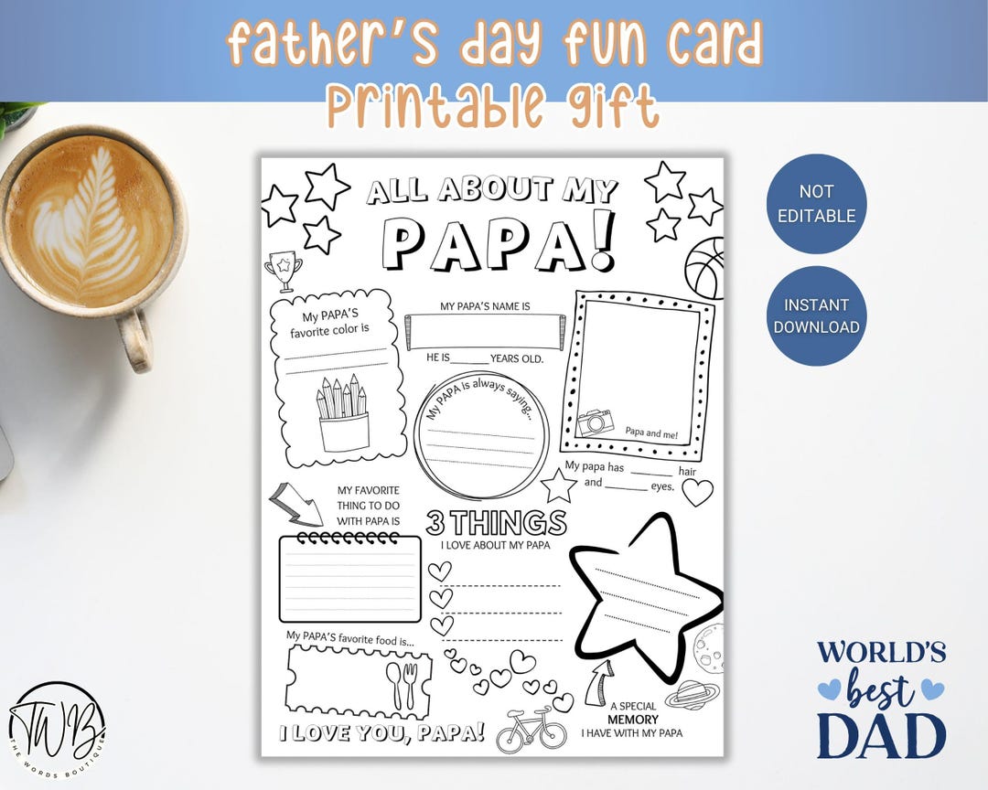 Father's Day Coloring Page: 'all About My Papa' Printable Card (PDF ...