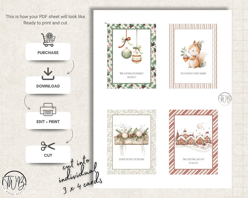 Editable Christmas Advent Activity Cards | 48-piece Canva Template ...