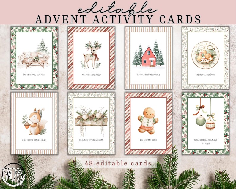 Editable Christmas Advent Activity Cards | 48-piece Canva Template ...