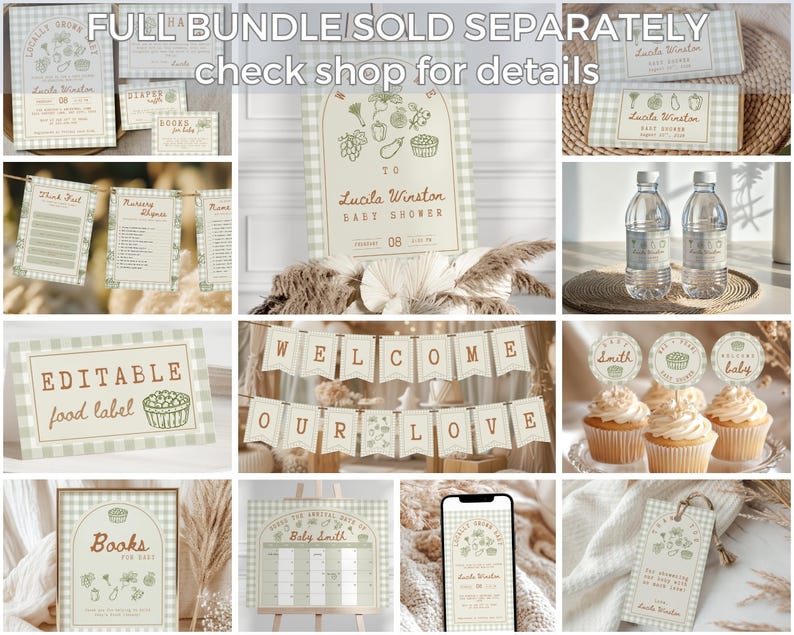 Locally Grown Baby Shower Cupcake Toppers | Editable Canva Template ...