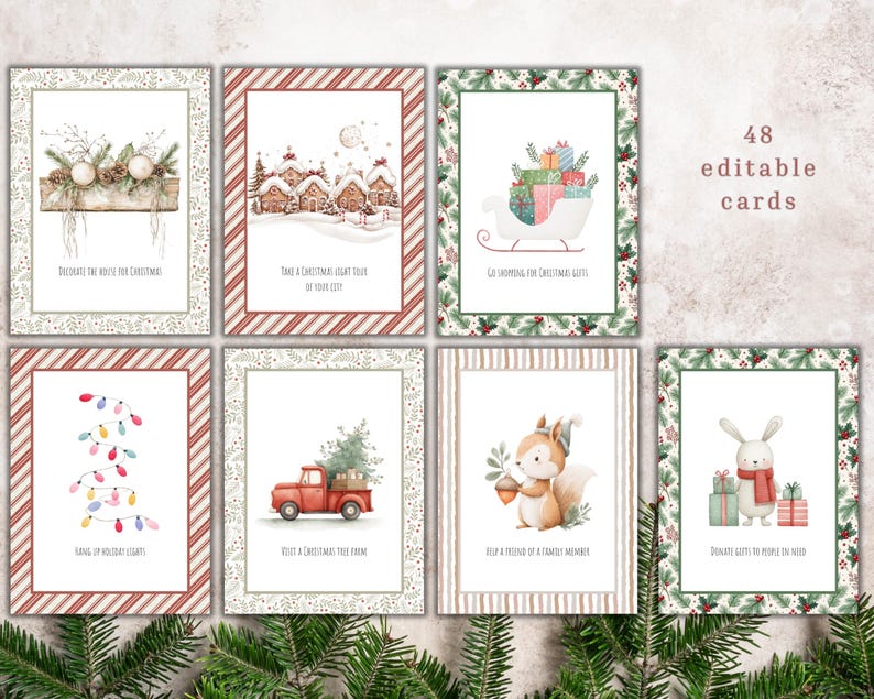 Editable Christmas Advent Activity Cards | 48-piece Canva Template ...