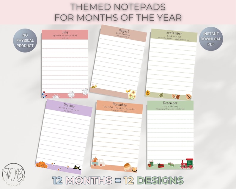Printable Monthly Notepad Templates, Stationery (PDF Download - Etsy