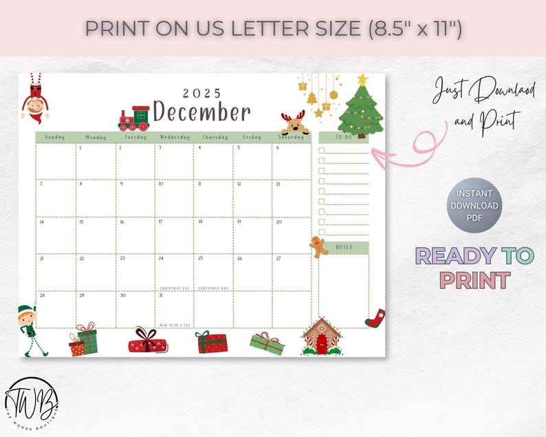 2025 Calendar Printable, Cute Kids Monthly Wall Calendar PDF, Editable ...
