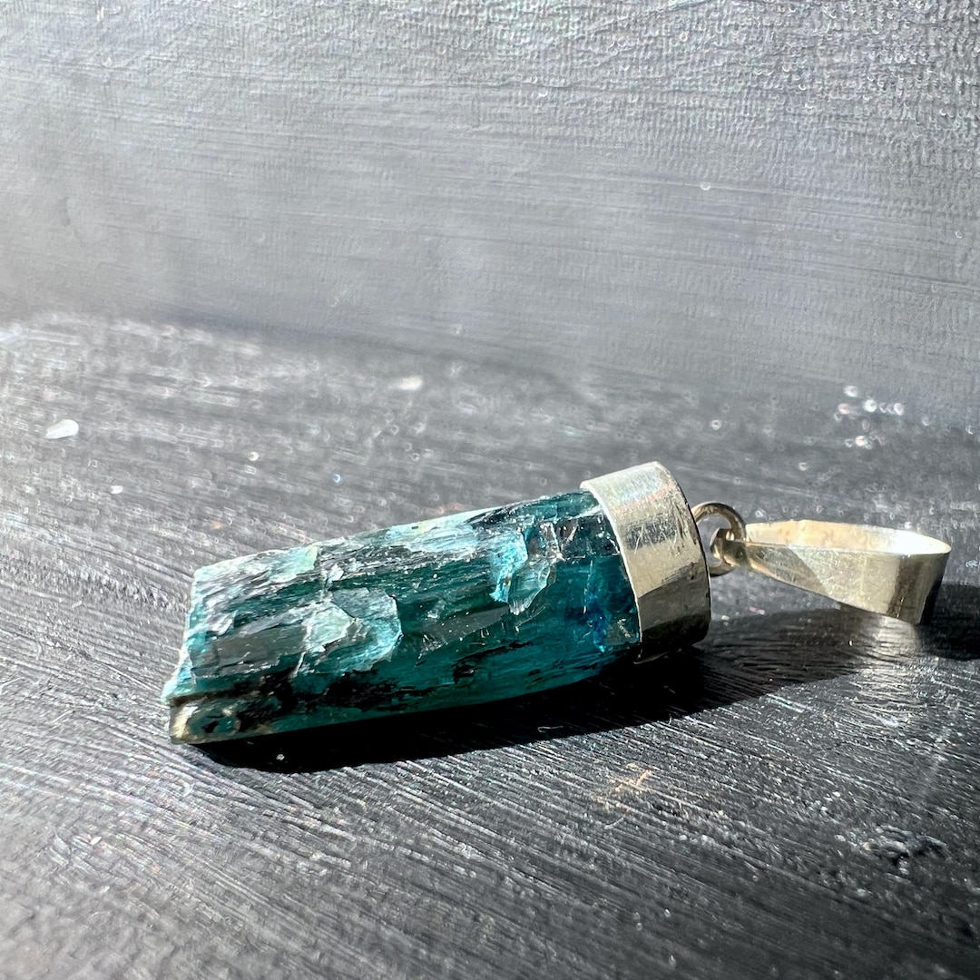 Raw Indicolite Pendant 1.2" RARE Blue Tourmaline Crystal in Sterling ...