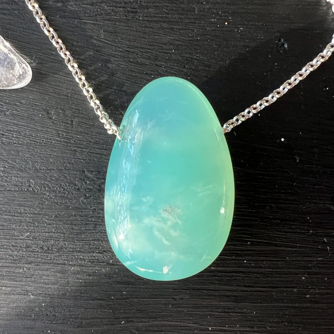 Blue Chrysoprase Pendant, Drilled Stone Necklace - Etsy
