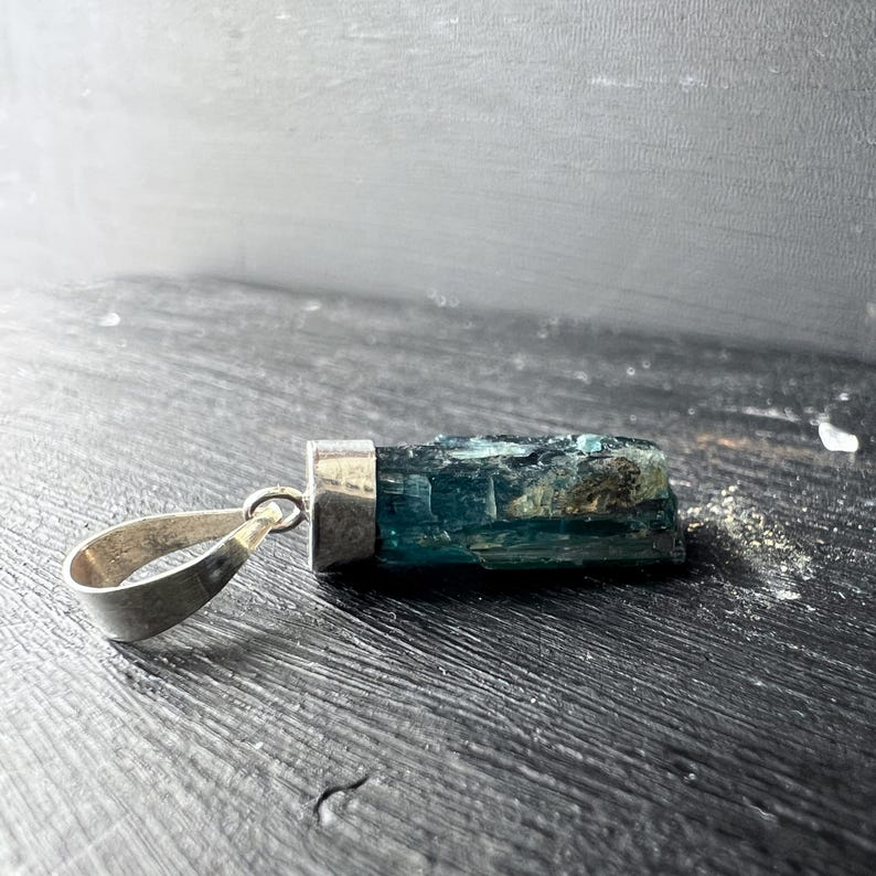 Raw Indicolite Pendant 1.2" RARE Blue Tourmaline Crystal in Sterling ...