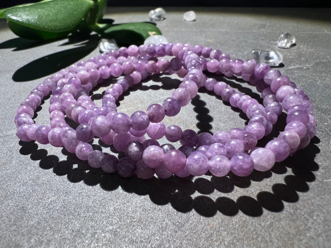 Dainty Lithium Lepidolite Bracelet 4mm Bright Purple Mica 16cm - Etsy