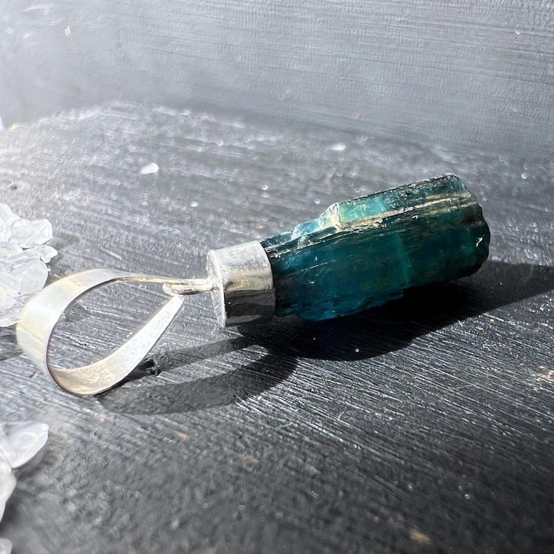 Raw Indicolite Pendant 1.2" RARE Blue Tourmaline Crystal in Sterling ...