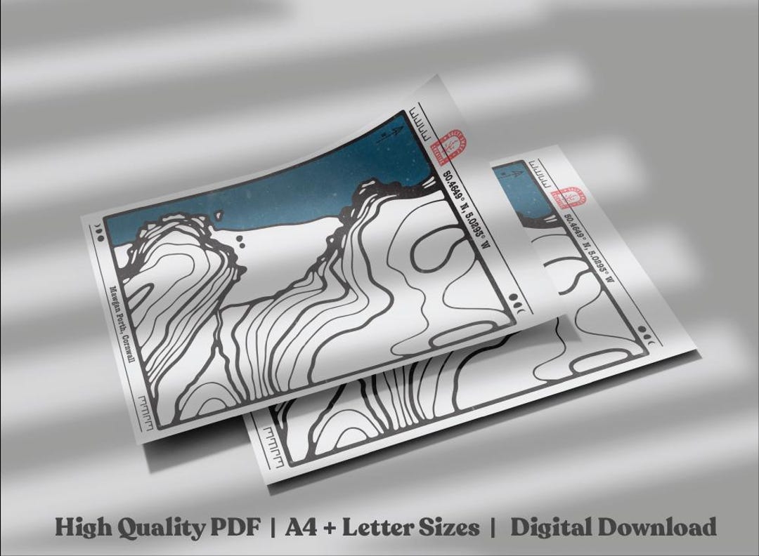 Mawgan Porth Topographic Map | Digital Art Print | Printable Cornwall ...