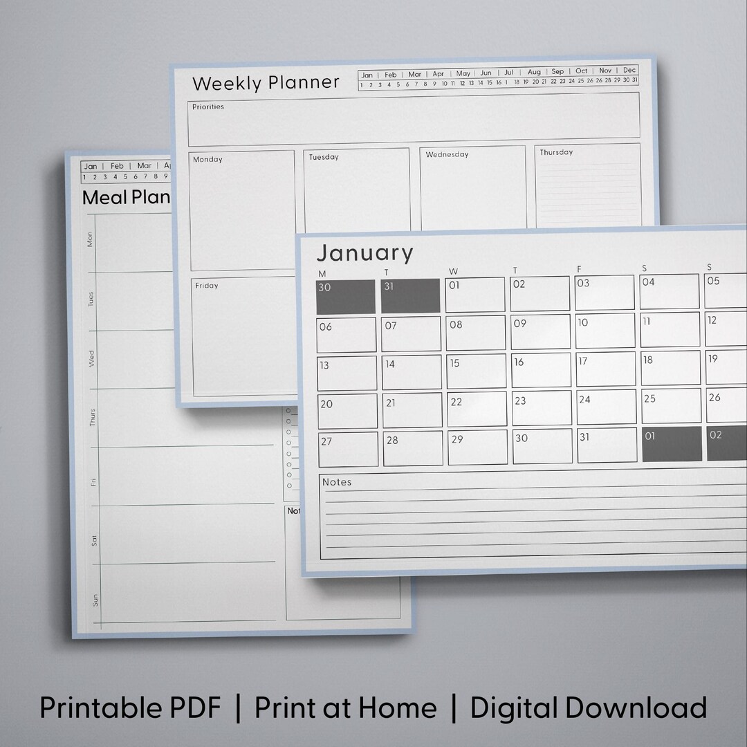 Minimalist 2025 Calendar, Weekly Planner and Meal Planner | A4 & US ...
