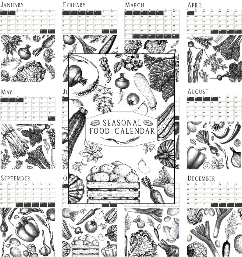 2025 Seasonal Foods Printable Calendar A4 Digital Download | Monthly ...