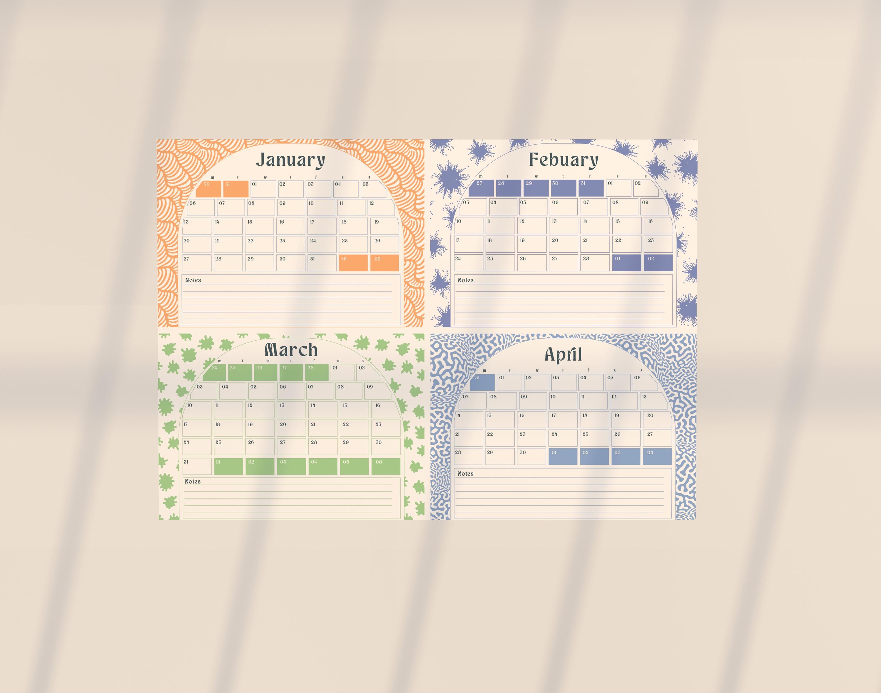 2025 Groovy Pastel Patterned Calendar | Retro Vintage Designs for Home ...