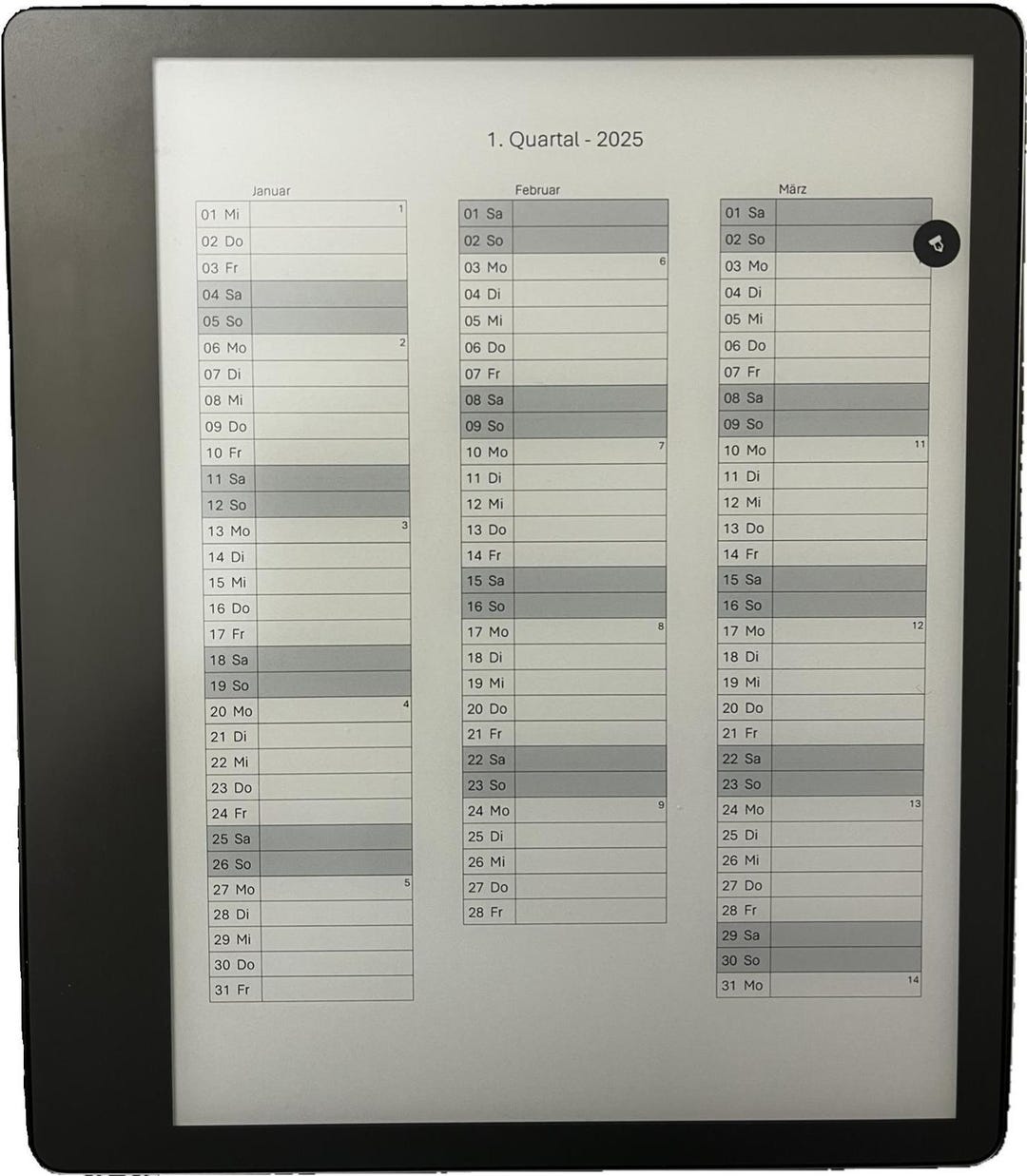 E-ink Kalender 2025 Für Amazon Scribe , Monatsplaner, Quartalsplaner ...