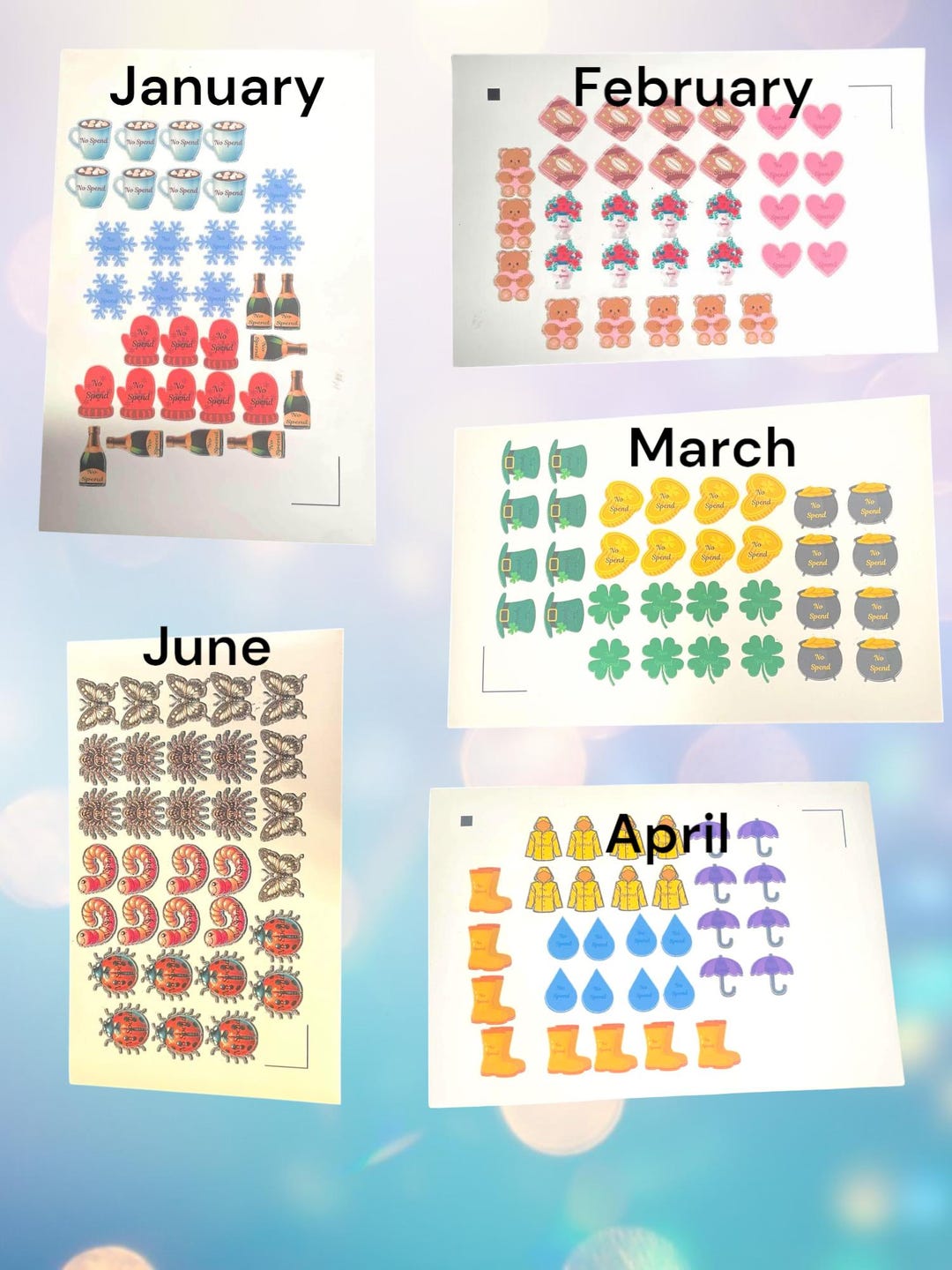 No Spend Sticker Set – 32 Matte Removable Stickers for All 12 Months ...