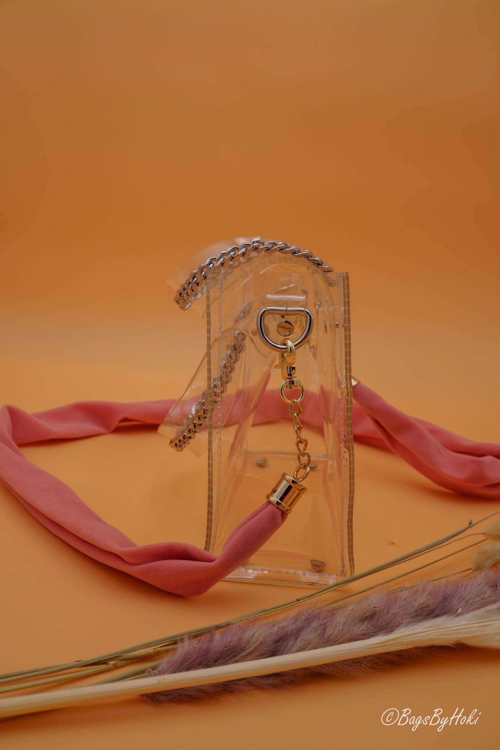 Clear PVC Stadium Bag, Pink Pouch, Chain Handle, Strap Crossbody. Event ...