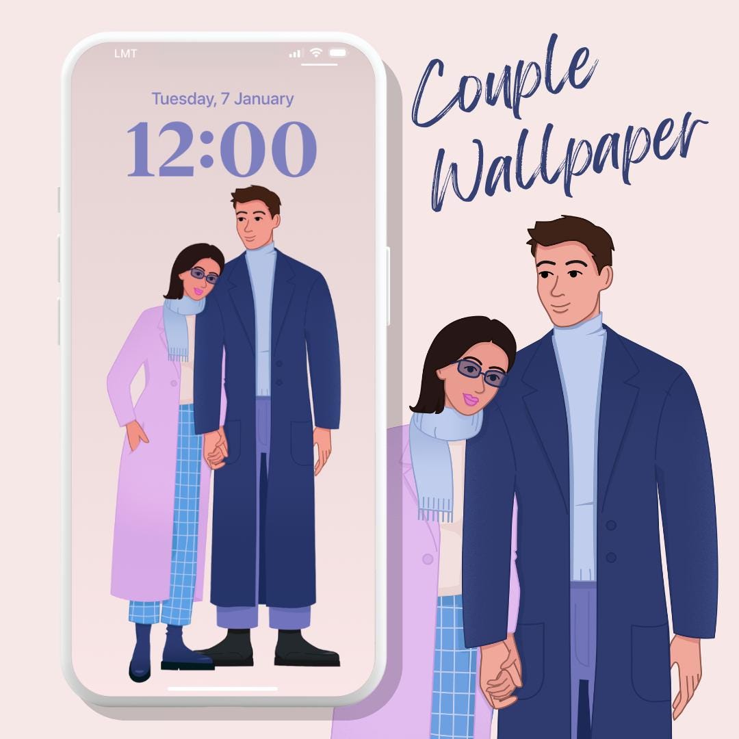 Couple Portrait Matching Phone Wallpaper, iPhone Samsung Smartphone ...