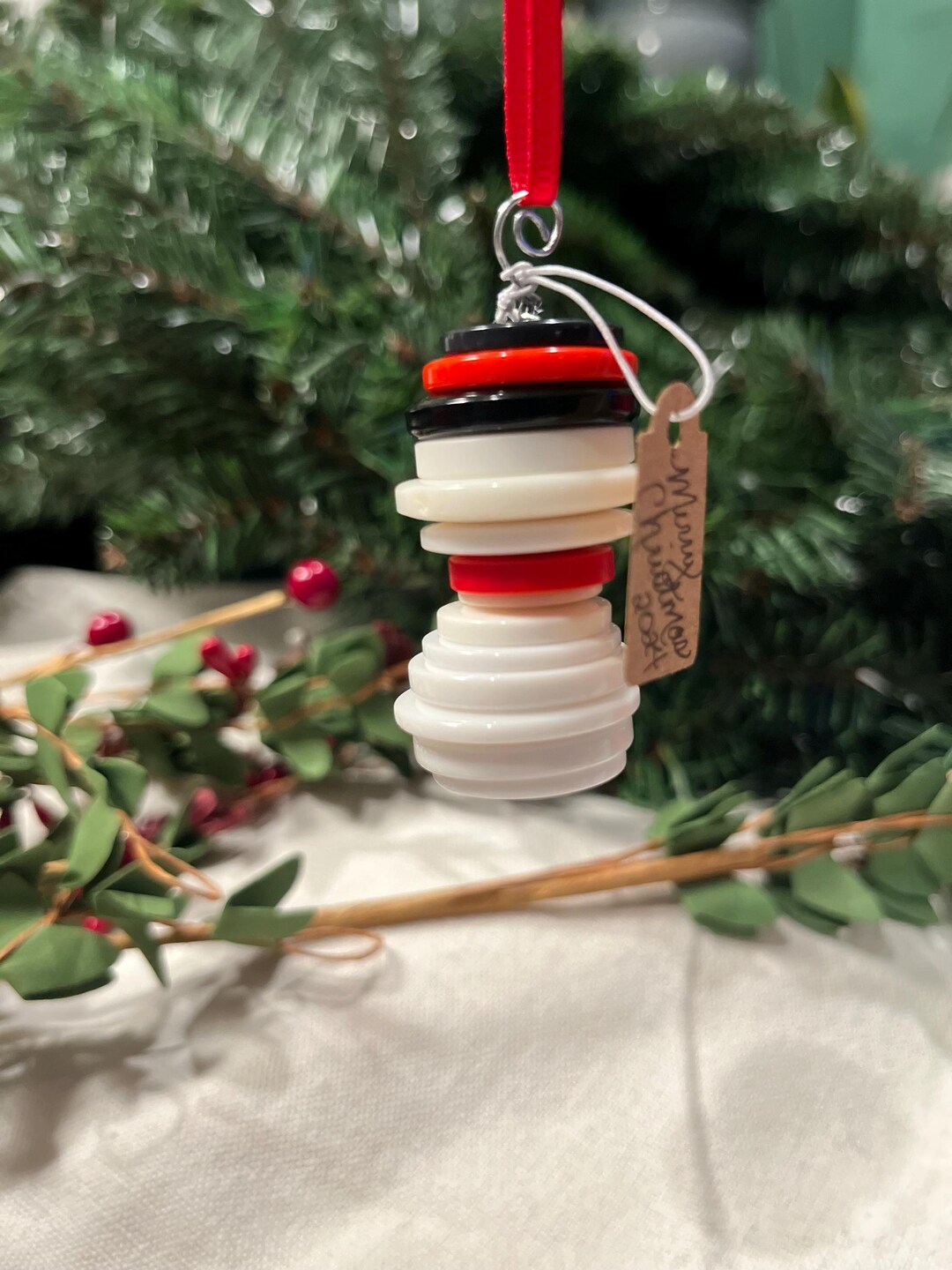 Snowman Button Ornament | Tree Ornament | Christmas Gift | Office Gift | Homemade Ornament ...
