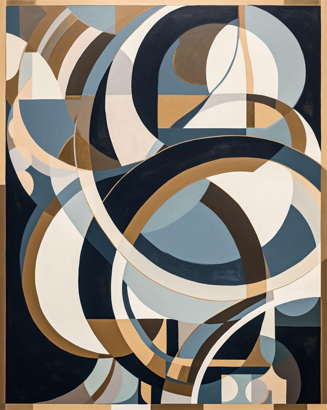 Modern Abstract Digital Art Print - Geometric Wall Art in Blue and Gold ...