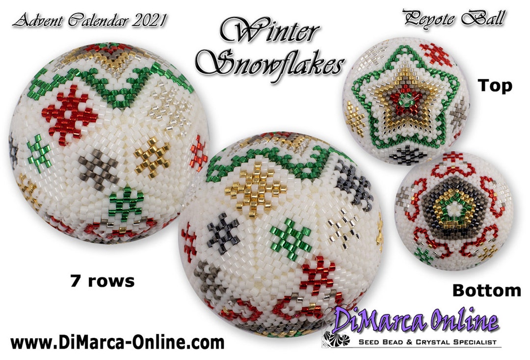 3D Peyote Ball Beading Pattern 7 Rows - WINTER SNOWFLAKES With Basic ...