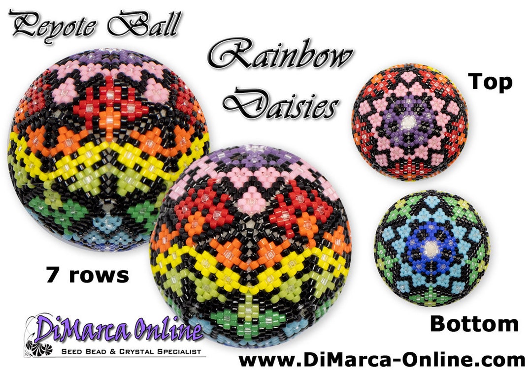 3D Peyote Ball Beading Pattern 7 Rows - RAINBOW DAISIES With Basic ...