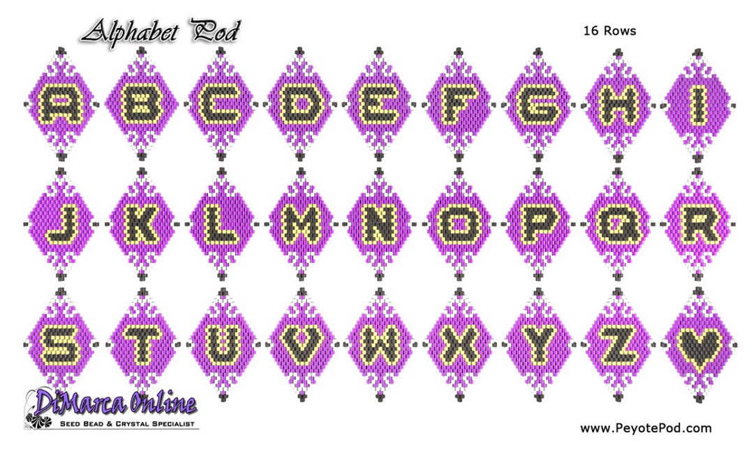 Tutorial 16 Rows - 3D Peyote Pod Beading Pattern ALPHABET 27 X With ...