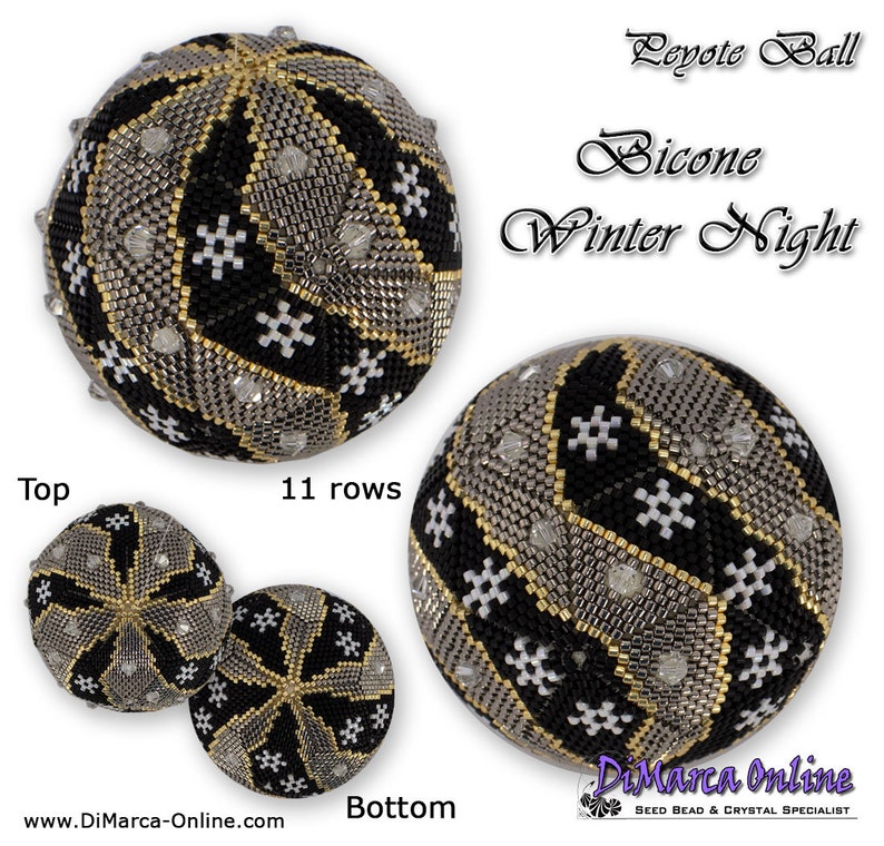 3D Peyote Ball Beading Pattern 11 Rows - BICONE WINTER NIGHT With Basic ...