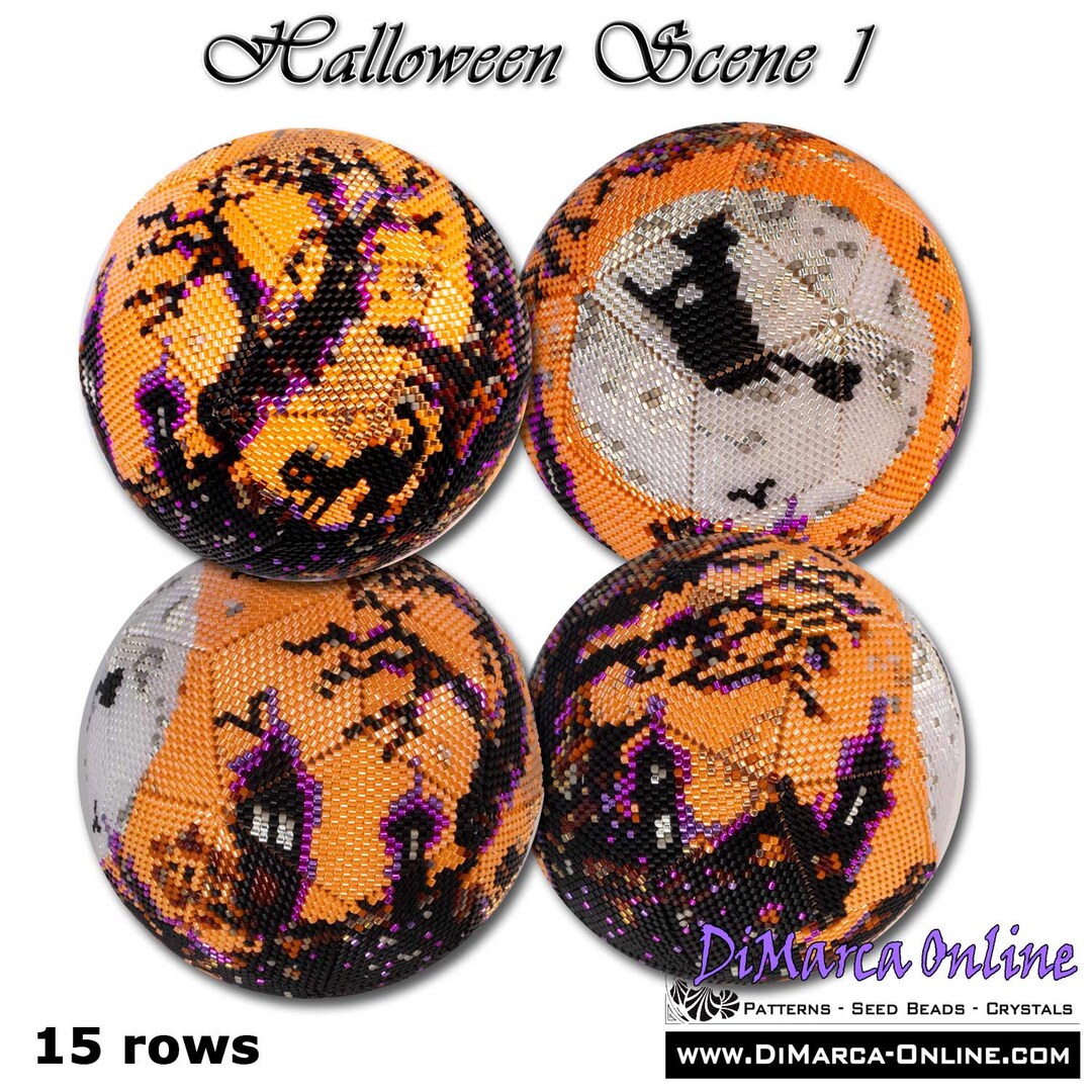 3D Peyote Ball Beading Pattern 15 Rows - HALLOWEEN SCENE 1 With Basic ...